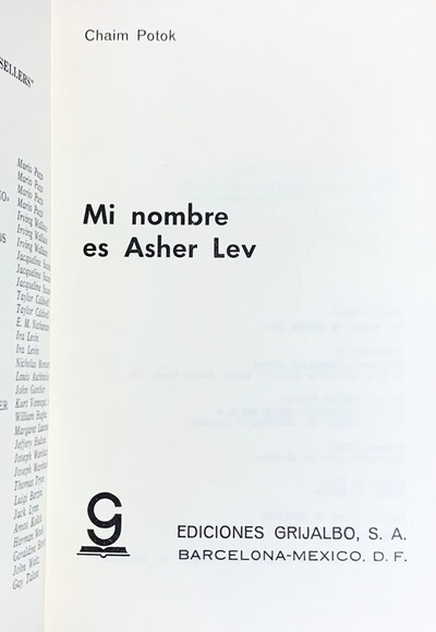Ecolectura - Mi Nombre es Asher Lev / Tapa Dura